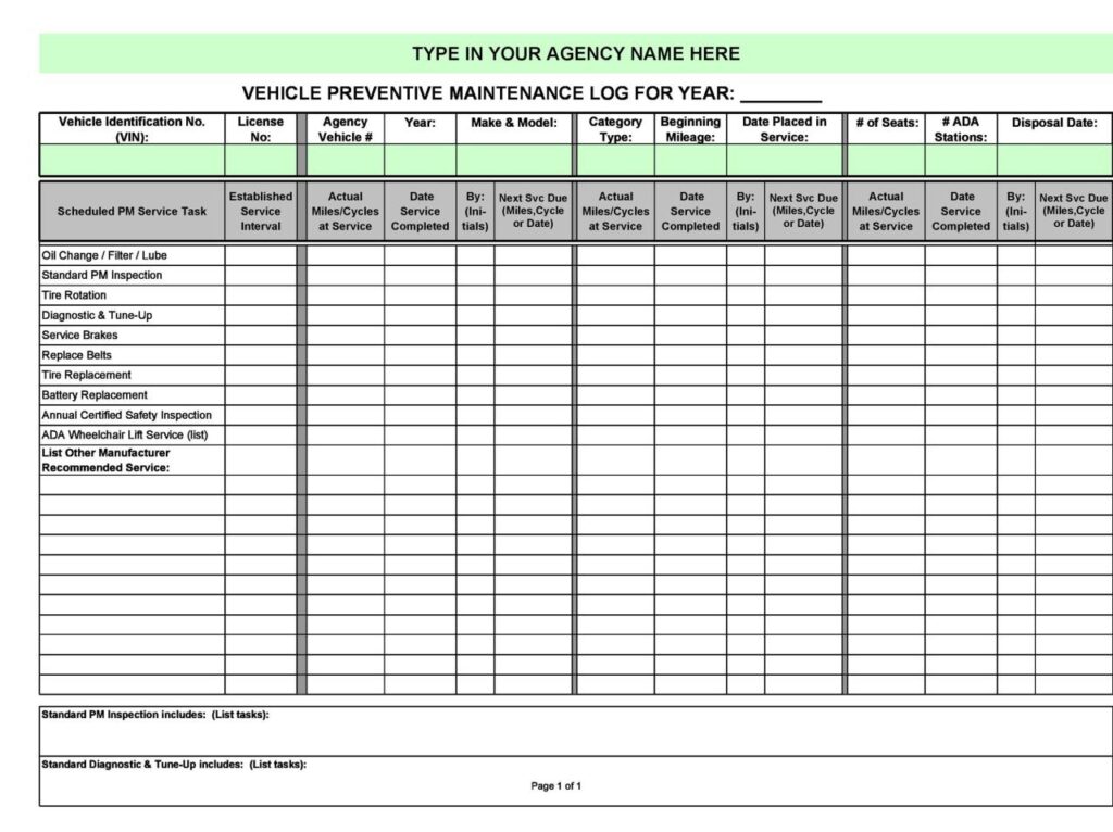 Excel Printable Vehicle Log Book Template - Printable Templates Free