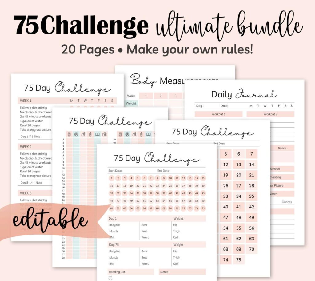 Template 75 Hard Challenge Checklist Printable Free - Printable ...