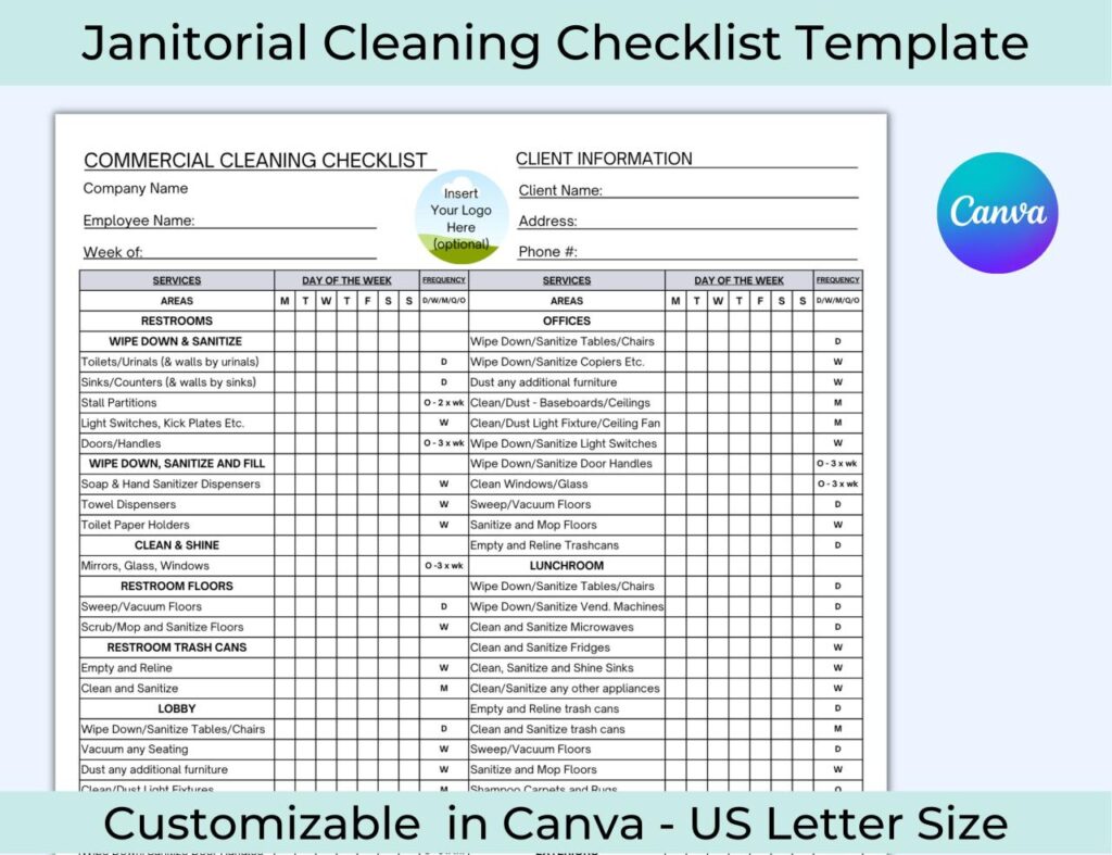 Commercial Cleaning Free Printable Janitorial Checklist Template ...